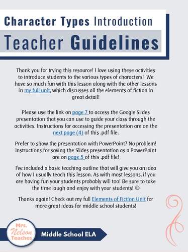 Character Types in Fiction by Mrs Nelson Teaches | TpT