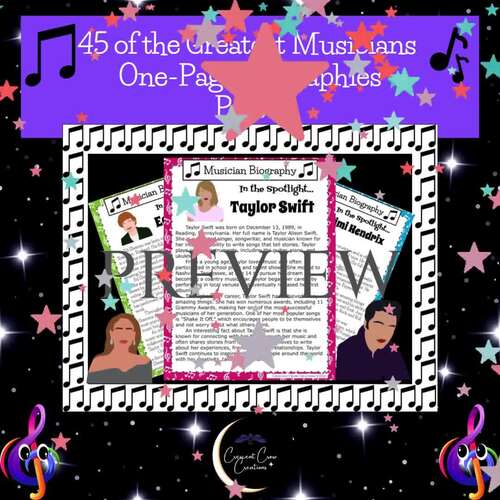 45 Great Musician Biographies & Templates Bundle Part 2 Research Project