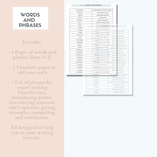 Therapist words and phrases report writing, case manager notes, Verbiage