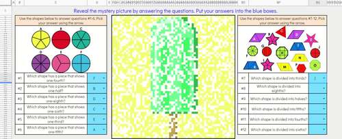 Digital Math Pixel Art Mystery 3rd Grade Partitioning Shapes Fractions ...