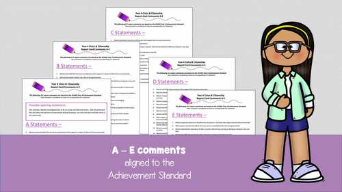 Australian Curriculum Year 4 Civics & Citizenship Report Card Comments