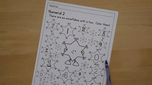 Numeral Find and Color Worksheets 0 to 10 with Snowflakes by Lessons by ...