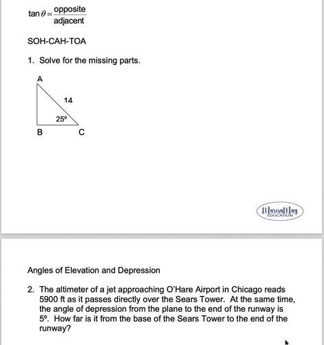 Precalculus Complete Lesson & Worksheet - Solving Right Triangles