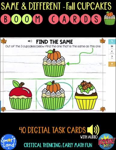 Same and Different Visual Discrimination digital cards | Fall Cupcakes