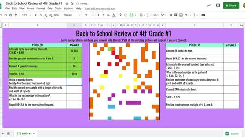 Back to School Math Review Activities Digital Pixel Art | 5th & 6th Grade