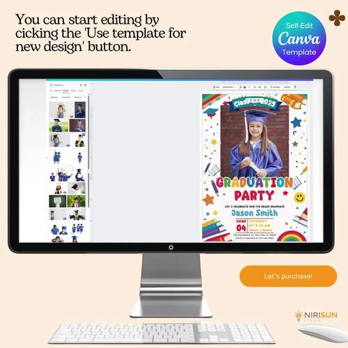 Kids Graduation Party Photo Invitation, Moving Up Ceremony, Elementary Glad