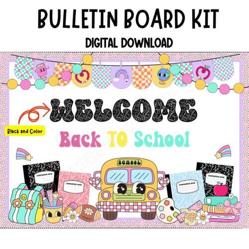 Groovy Composition Notebook Bulletin Board Kit | Editable Back to ...