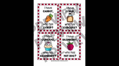 I Have Who Has Game Cards Back to School Activity Food Pairs Task Cards ...