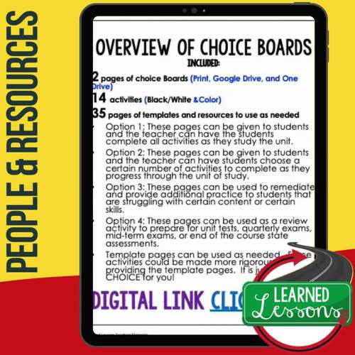 Geography People & Resources Activities, Choice Board, Print & Digital ...