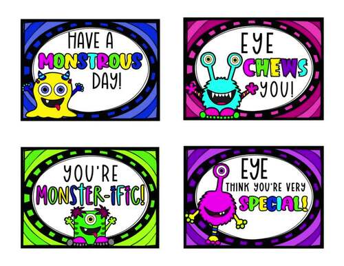 Halloween Gift Cards | Monster Gift Cards | Gift Tags | Student Notes