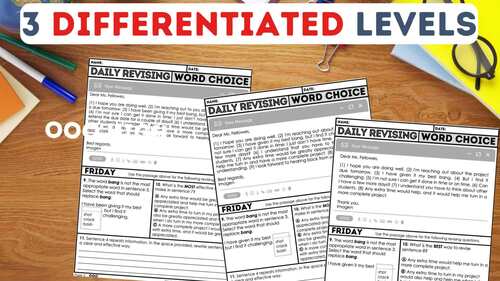 Revising Word Choice Writing STAAR Warm Up Practice Worksheets 3rd 4th ...