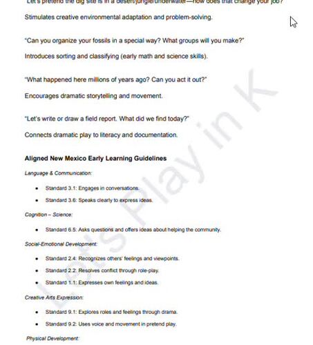 Dinosaur Dig Complete Play Guide (New Mexico Early Learning K Guidelines)