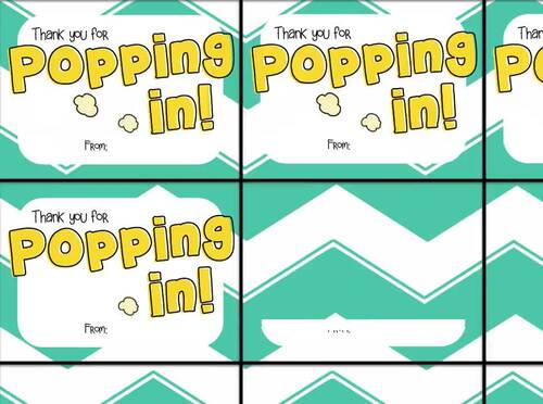 Popcorn Snack Open House Gift Tag (Thank you for popping in!) | TPT
