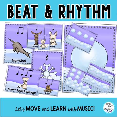 Winter Steady Beat and Rhythm Charts, Cards, Activities L1: Arctic Animals