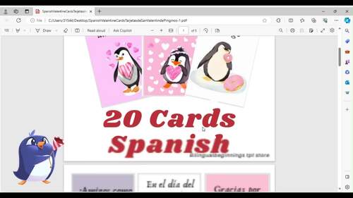 Spanish Valentine Cards/ Tarjetas de San Valentin de Pingüinos | TPT
