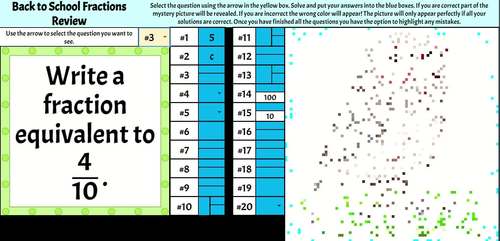 5th Grade Math Back to School Pixel Art Fractions Review | TPT