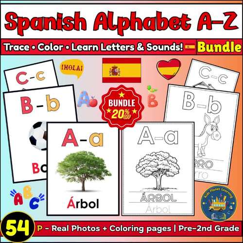 Spanish Alphabet Bundle A–Z| Flashcards &Trace-Color Beginning Sounds ...