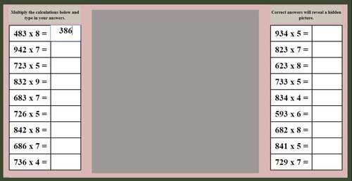 Mystery Digital Pixel Art NO PREP - Moon 3-digit by 1-digit Multiplication