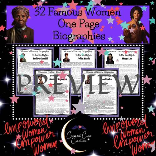 32 Famous Women in History One Page Biographies Women's History & 6-Sp ...