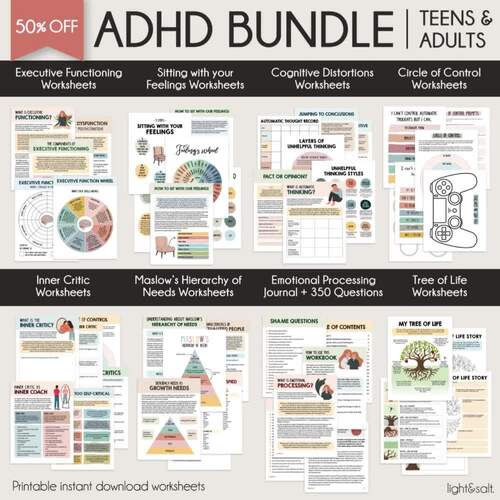 ADHD - Executive functioning worksheet bundle teens and adults | TPT