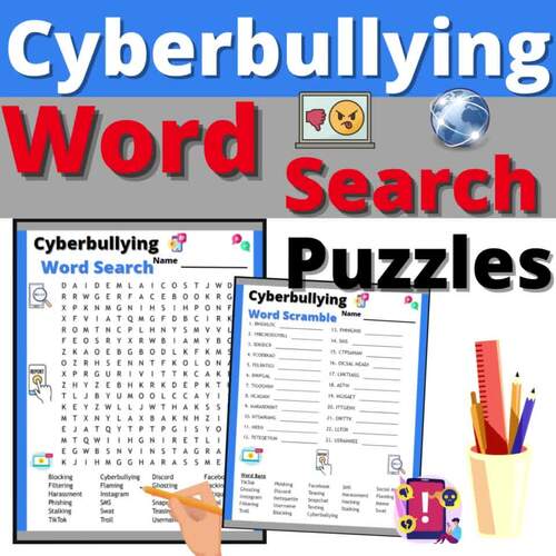 Cyberbullying Word Search Puzzles Vocabulary Internet Safety No Prep