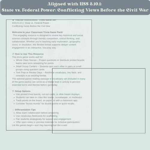 State vs. Federal Power Before the Civil War • Trivia Game — HSS 8.10.1