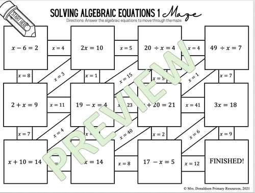 Solve Algebraic Equations by Mrs Donaldson Primary Resources | TpT