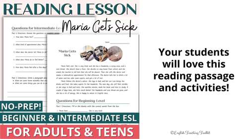 Adult ESL Short Story Reading Comprehension Beginner Intermediate Maria ...