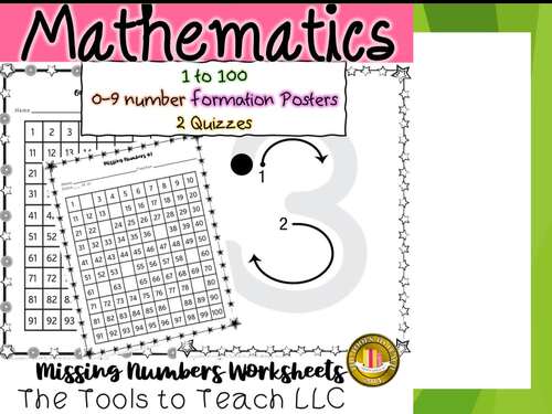 Missing Numbers 1 to 100 Worksheet Packet and 10 Number Formation Posters