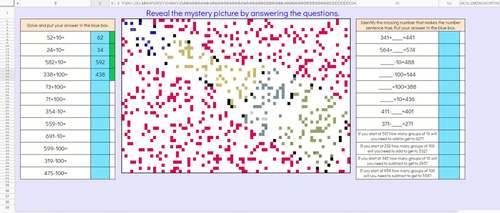 Digital Math Pixel Art Mystery Picture 2nd Grade 2.NBT.8 Mental Add ...