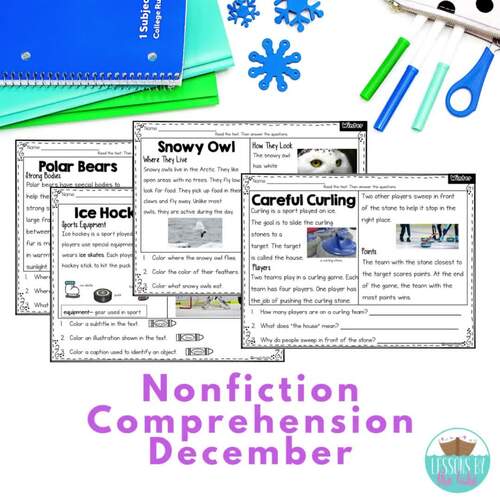 Winter Nonfiction Reading Comprehension Worksheets- December | TPT