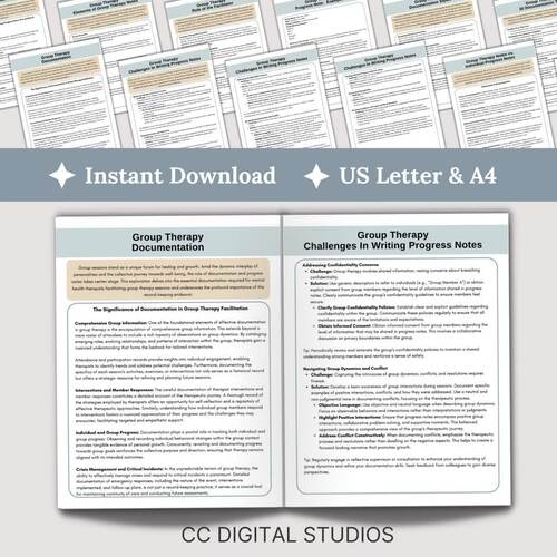 Group Therapy Progress Note Guide, Therapy Cheat Sheet, Counseling Tools