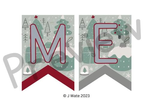 Blue Christmas Trees Printable Bunting Banner and Festive Classroom Decor