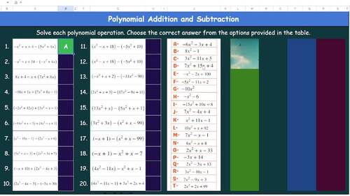 Polynomial Operations Adding & Subtracting Picture Art Reveal Digital ...