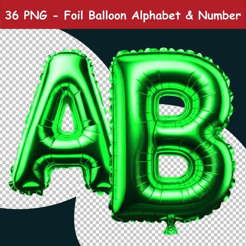 Green Foil Balloon Alphabet Number Clipart Font Letters Headings ...