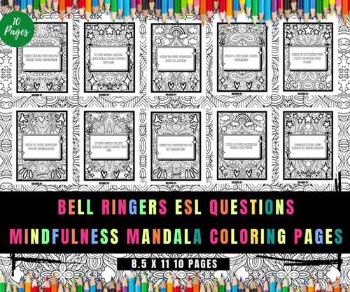 Bell Ringers ESL Questions, Printable Relaxing Coloring Pages, No Prep
