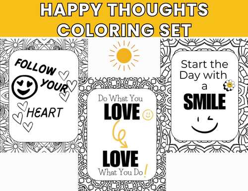 Happy Thoughts Word Art Coloring Pages with Inspiring Sayings -3 Posters