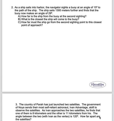 Precalculus - Triangles Unit - Real World Applications Lesson & Worksheet