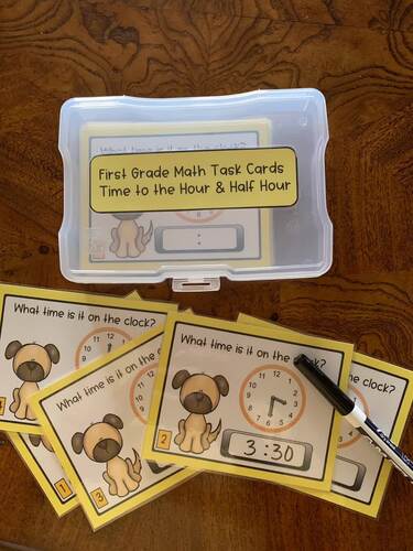 1st Grade Math Task Cards Time Telling Hour Half Hour Practice Worksheets