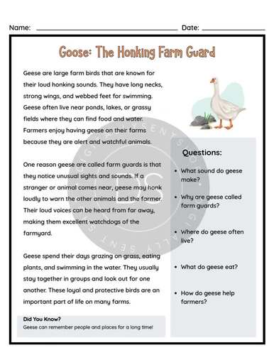 25 Farm Animals Reading Comprehension Worksheets | Grade 2 ...