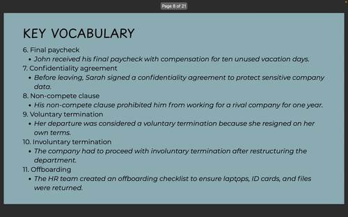 Exit Process: Business English HR Lesson Presentation | TPT