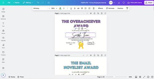 Funny Staff/Teacher Awards – Editable Employee Recognition Certificates