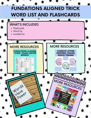 FUNdations Aligned Trick Word List and Flashcards Sight Words by Ms Beh ...