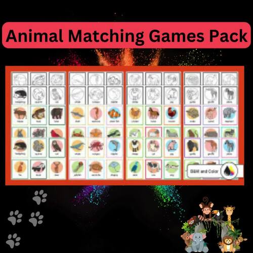 Animal Matching Games Pack|English learning for kids|Animals | TPT