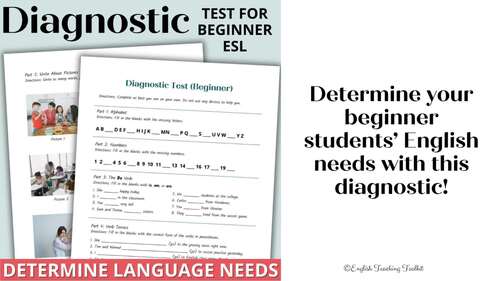 Beginner ESL Diagnostic Assessment for Back to School First Day of School