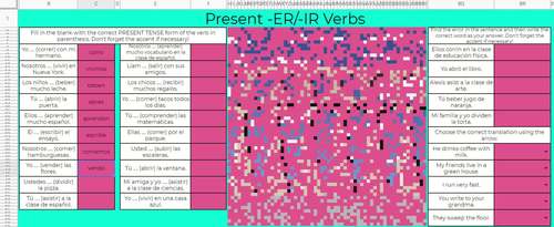 Present ER IR Verbs Digital Mystery Picture Spanish Pixel Art Activity ...