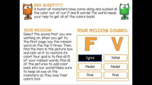 Articulation Say and Find NO-PRINT Activity for F and V by Speech Universe