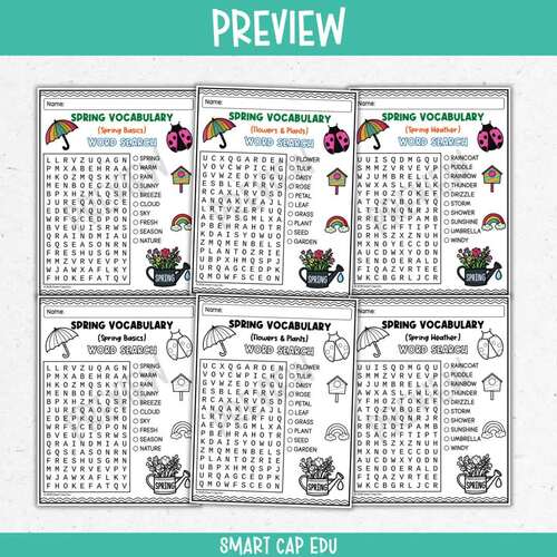 Spring Word Search Vocabulary Activities | Grade 2–3 Literacy by Smart ...