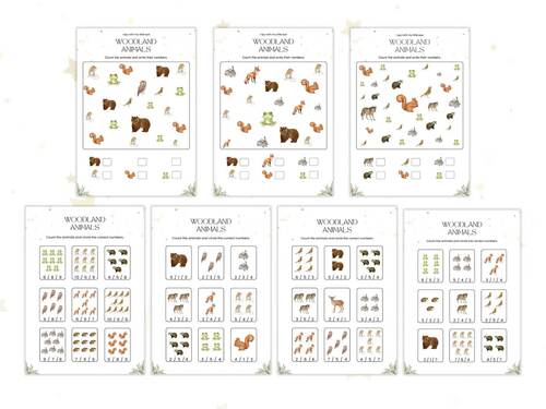 Count & Circle Activity. Woodland Animals Counting. 7 Math worksheets