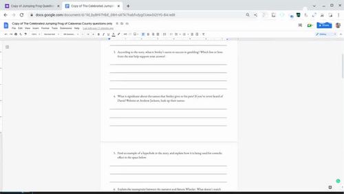 The Jumping Frog of Calaveras County: worksheets & self-grading Google ...